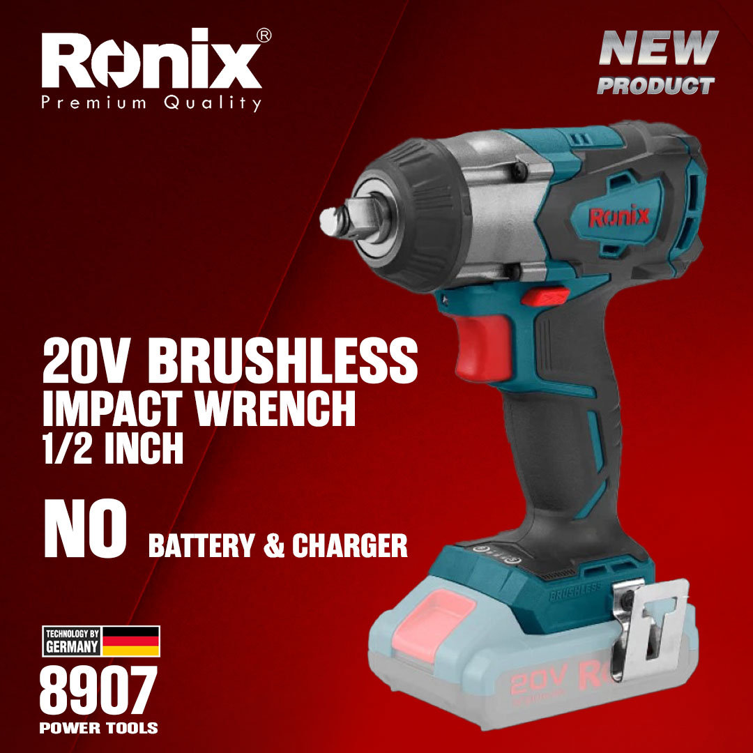 Ronix 8907 20V Brushless Impact Wrench, 1/2" Drive, 350Nm Torque, 3 ...