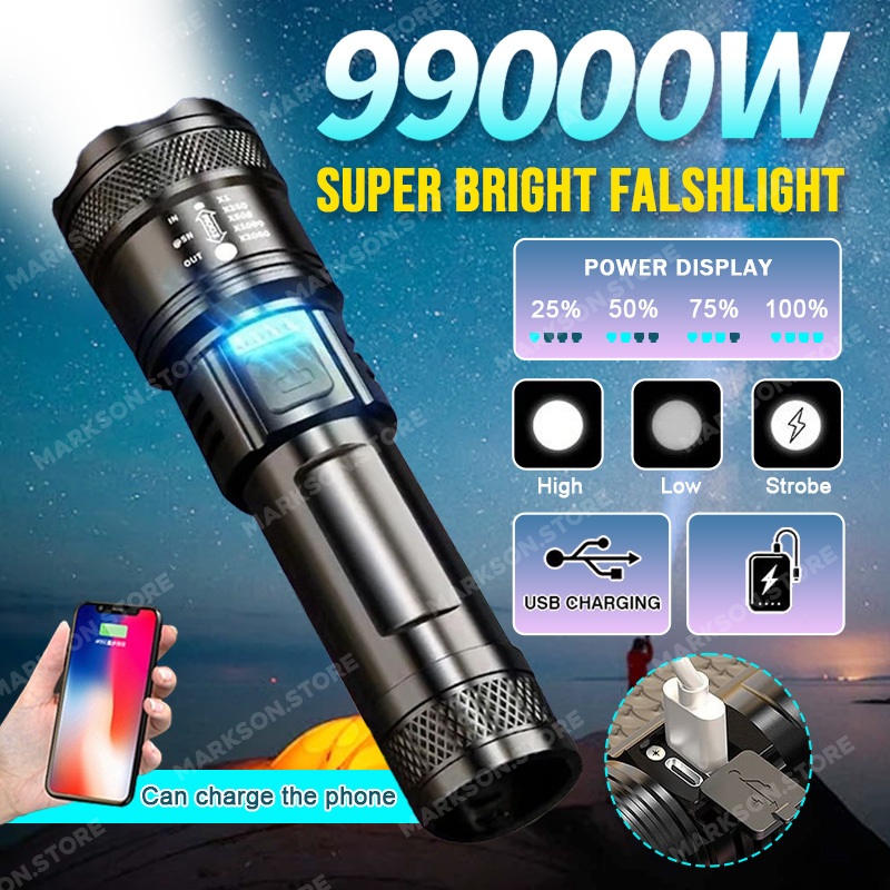 Super Bright Zoom LED Flashlight Rechargeable Waterproof Outdoor Heavy ...
