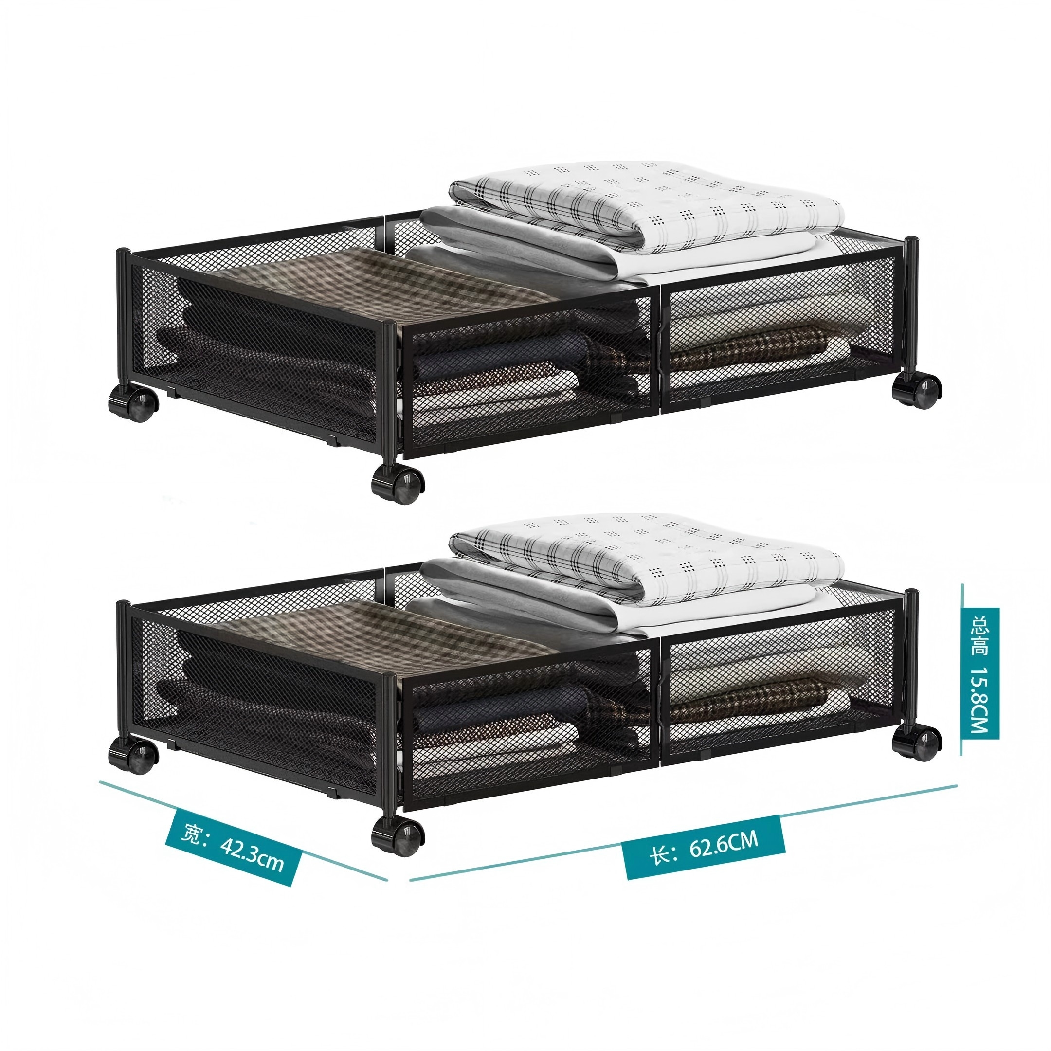 Wheeled bed base storage box - Durable metal material, easy to move ...