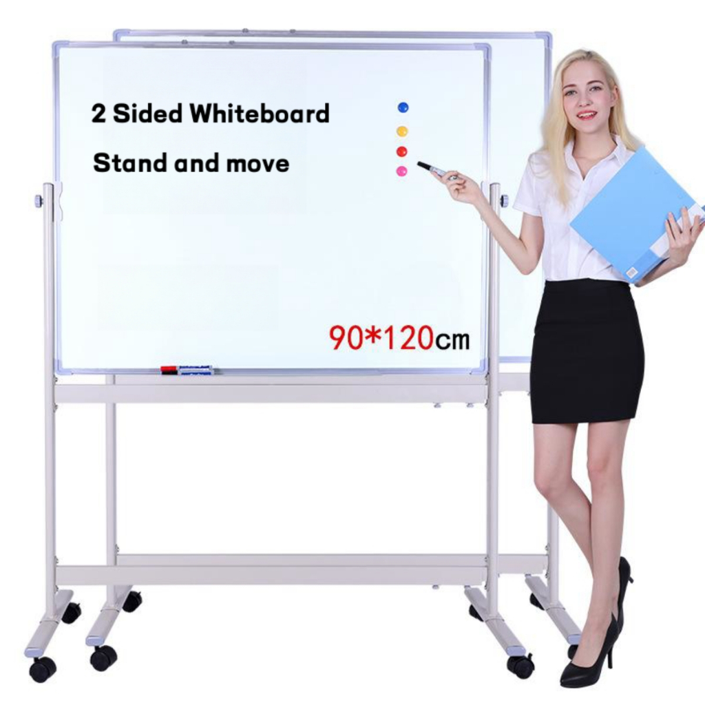 90*120CM 2 Sided White Board with Stand Stationary Aluminum Magnetic ...