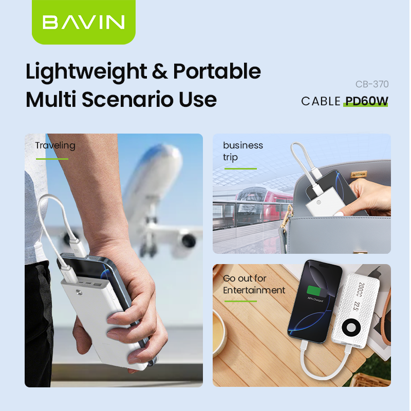 BAVIN CB370 60W Fast Charging Mini Cable 25cm Braided Wire for Type-C ...