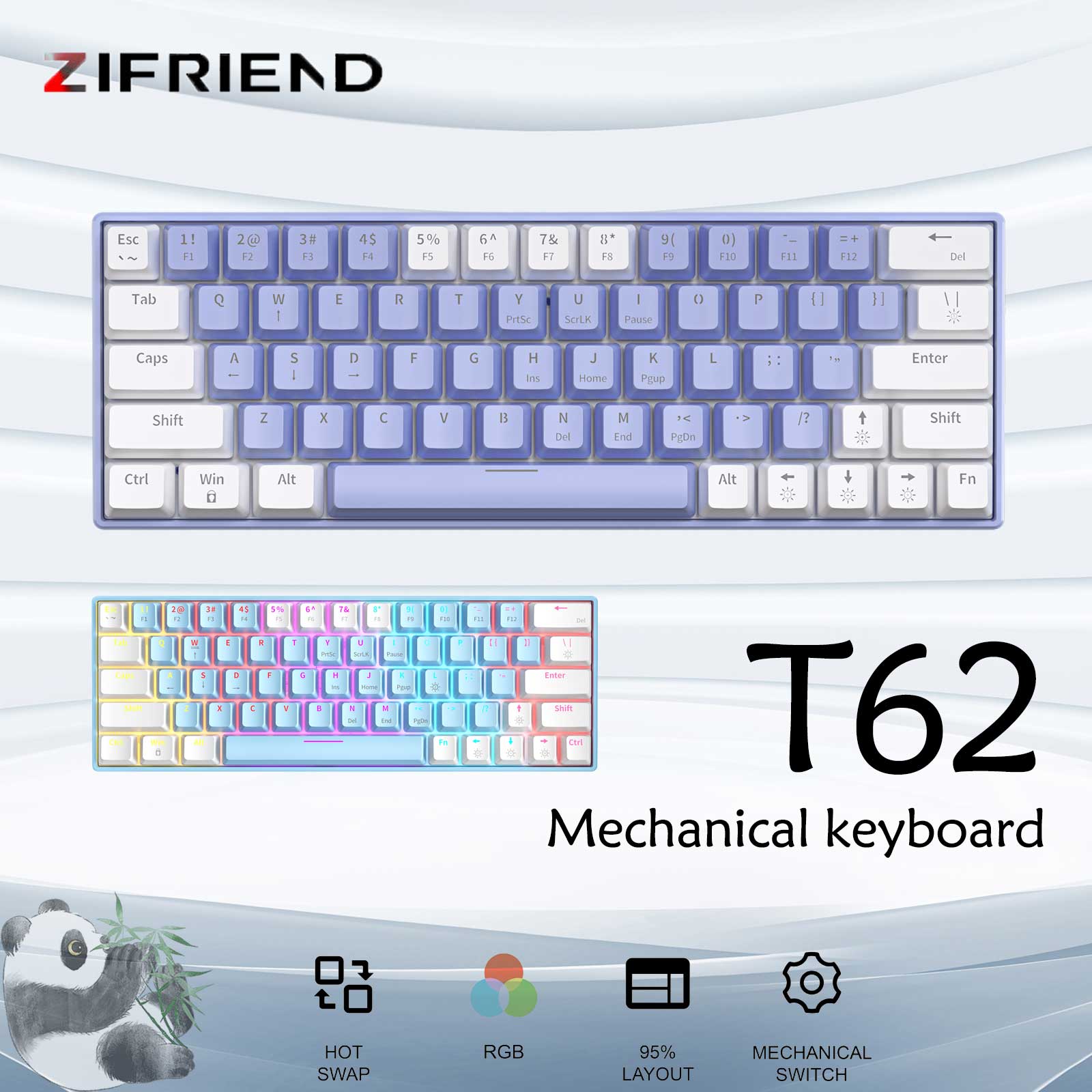 ZIFRIEND 60% Laout T62 Mechanical Keyboard RGB Wired Gaming Keyboard Red Blue Switch | Shopee ...