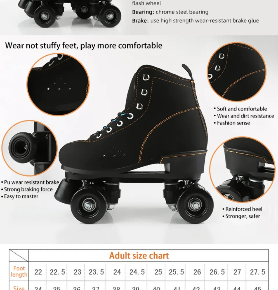 Adult Roller Skates Double Row PU Flash Wheels Cowhide Leather for ...