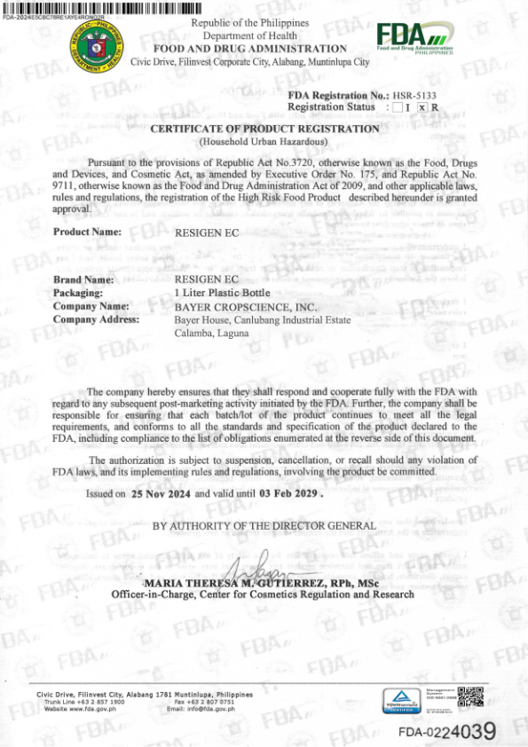 Resigen EC Bayer (S-bioallethrin, Permethrin, Piperonyl Butoxide) (1 ...