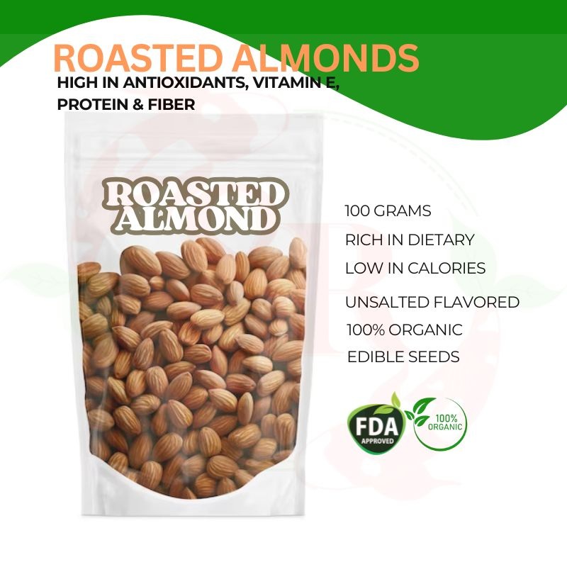 Whole Roasted Almonds (100g and 250g) Cholesterol Free, Low Sodium ...