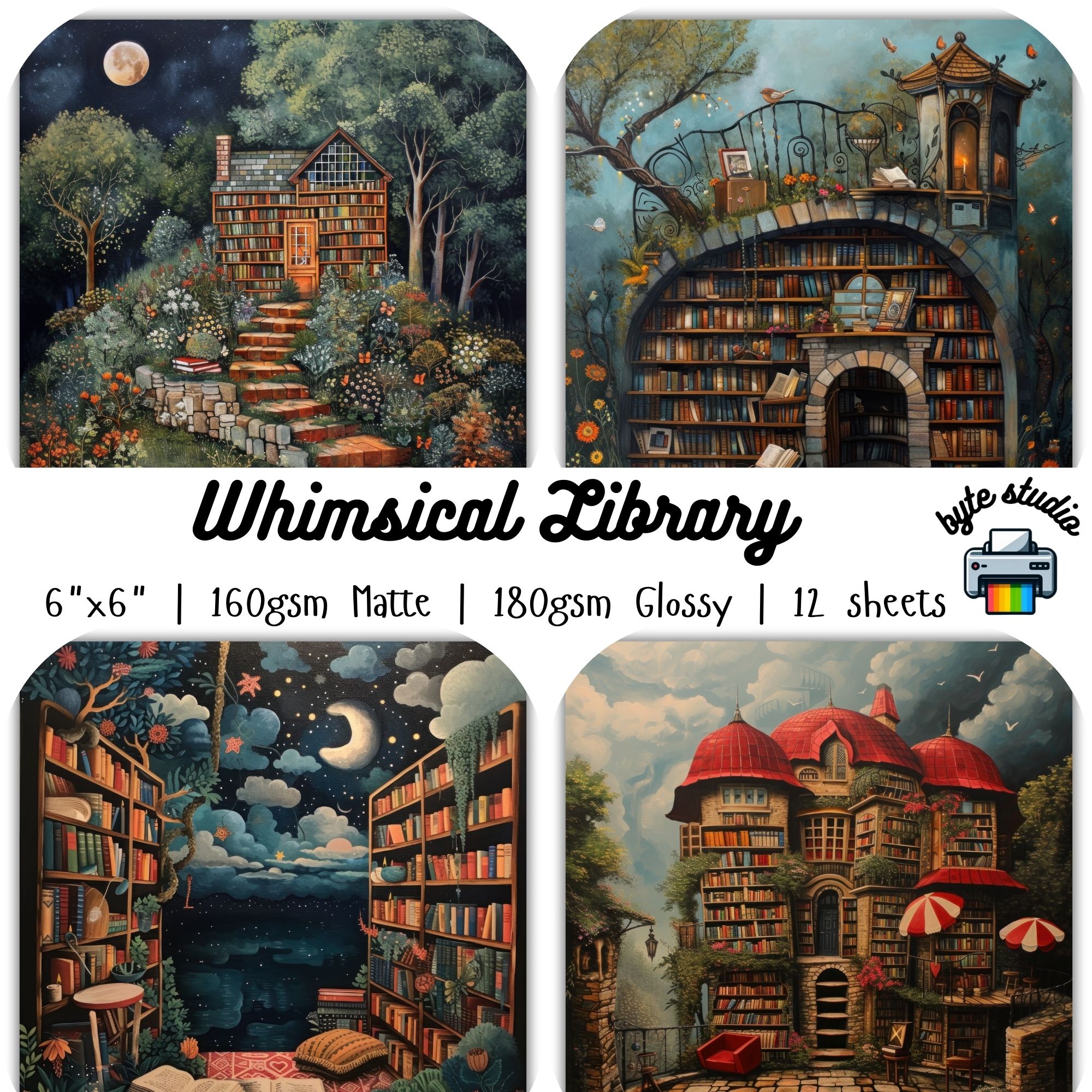 12 Sheets Whimsical Library by byte studio | Cardstock Craft Paper Junk ...