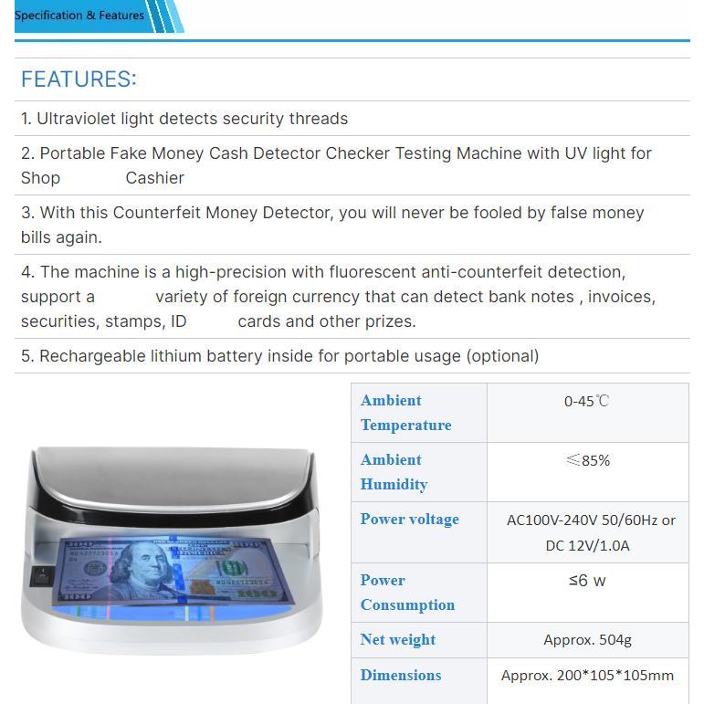 Wireless UV money detector rechargeable detector fake money detector ...