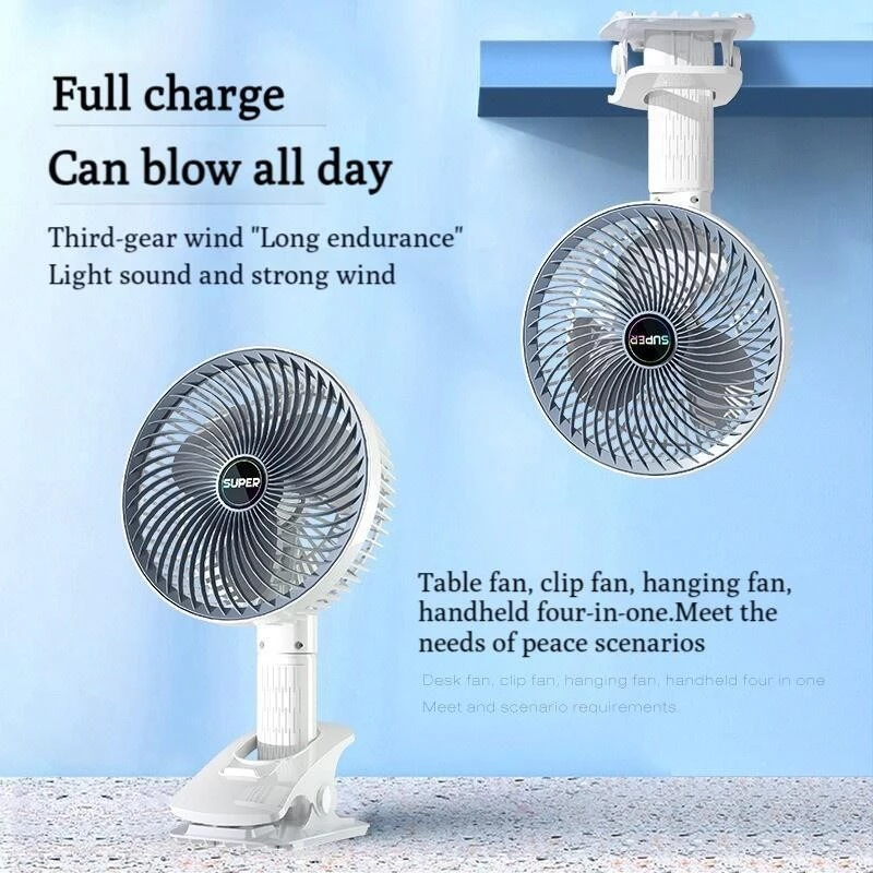 7 inch Portable electric fan Clip fan Mini fan rechargeable Battery ...