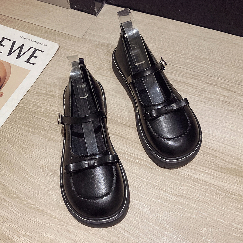 LYS Women Mary Jane Round Toe Leather Shoes Fashion Thick Soled Shoe ...