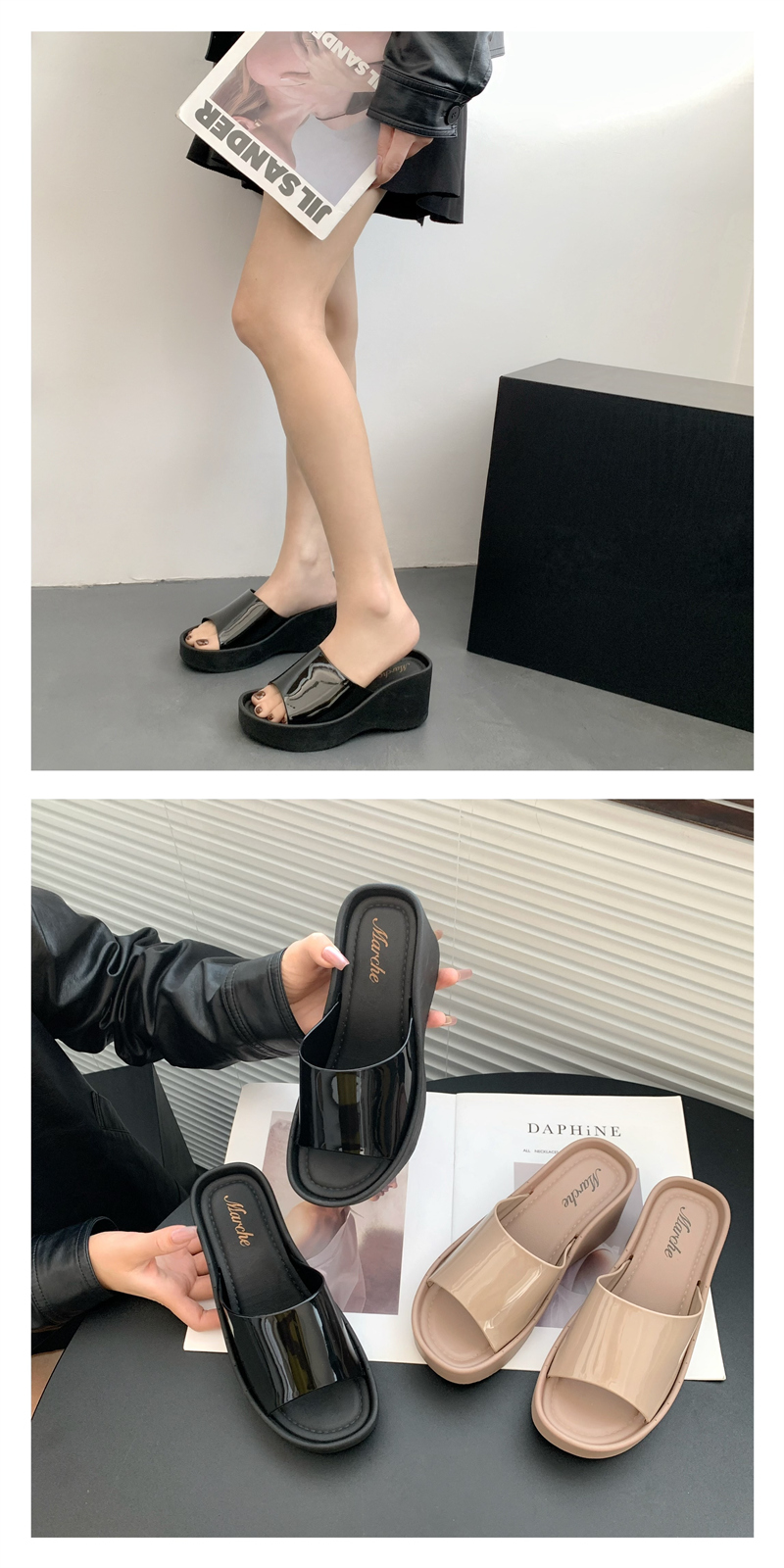 Marche Women's Casual Sandals Thick-Soled Simple One Strap Wedge With ...