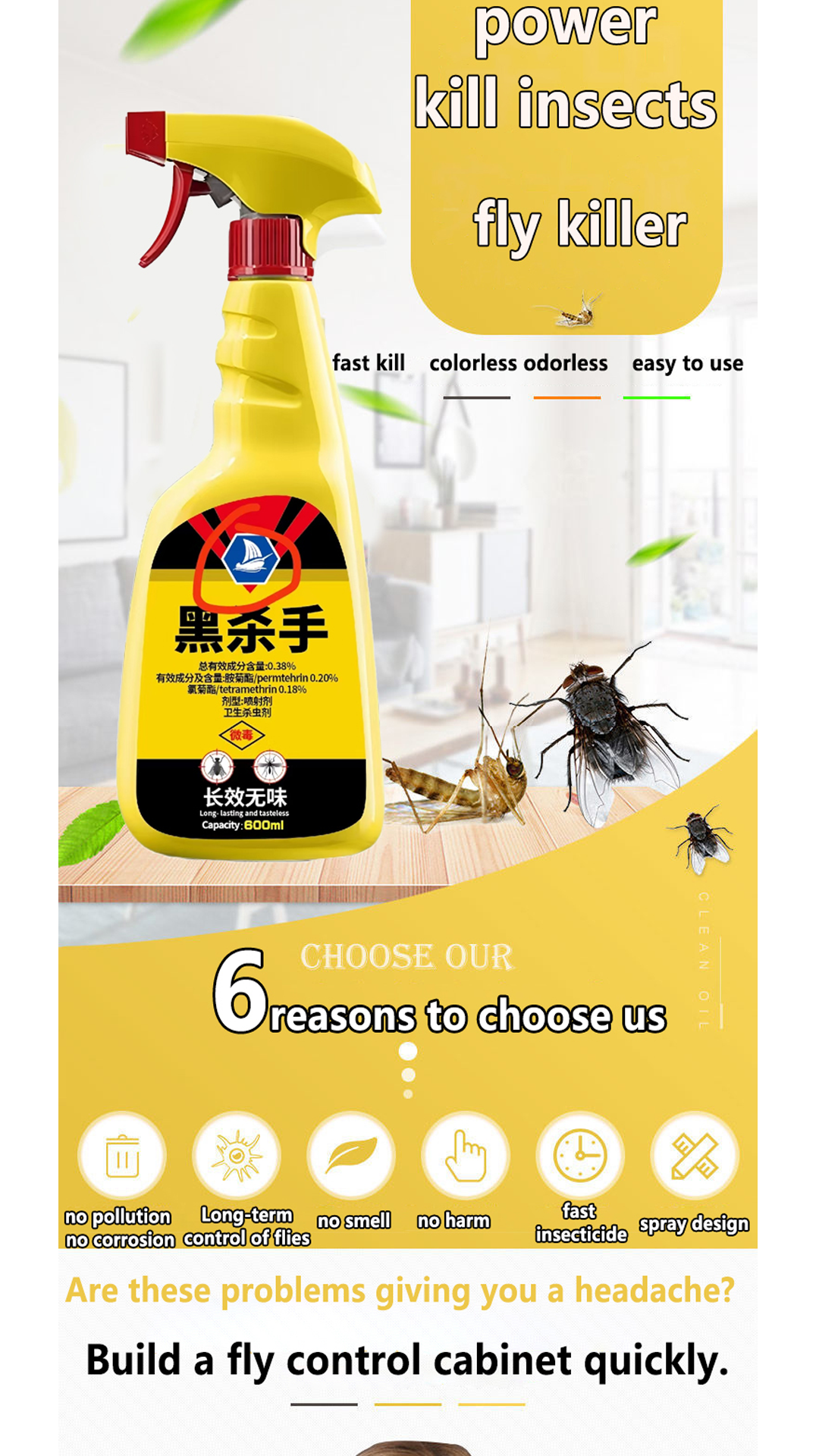 Upgraded fly killer spray odorless 600ml fly spray killer 100% flies ...