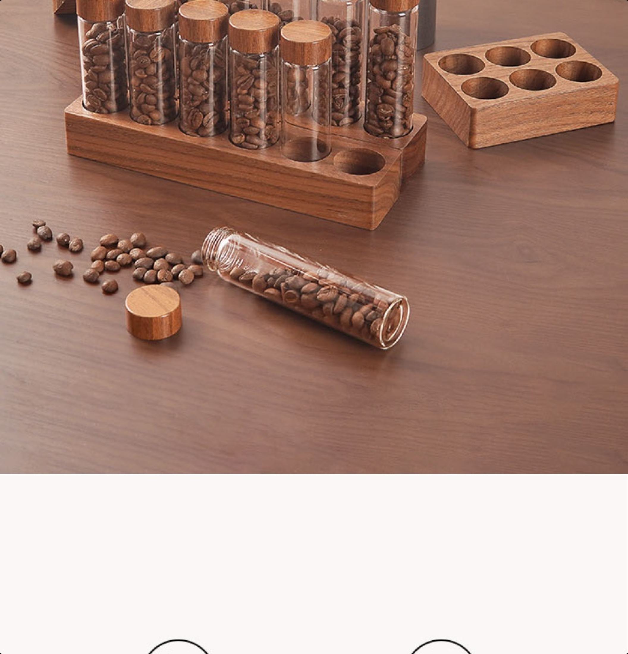 Coffee Bean Display Rack with 6 Sealed Tube Bottle Walnut Wood Sealed ...