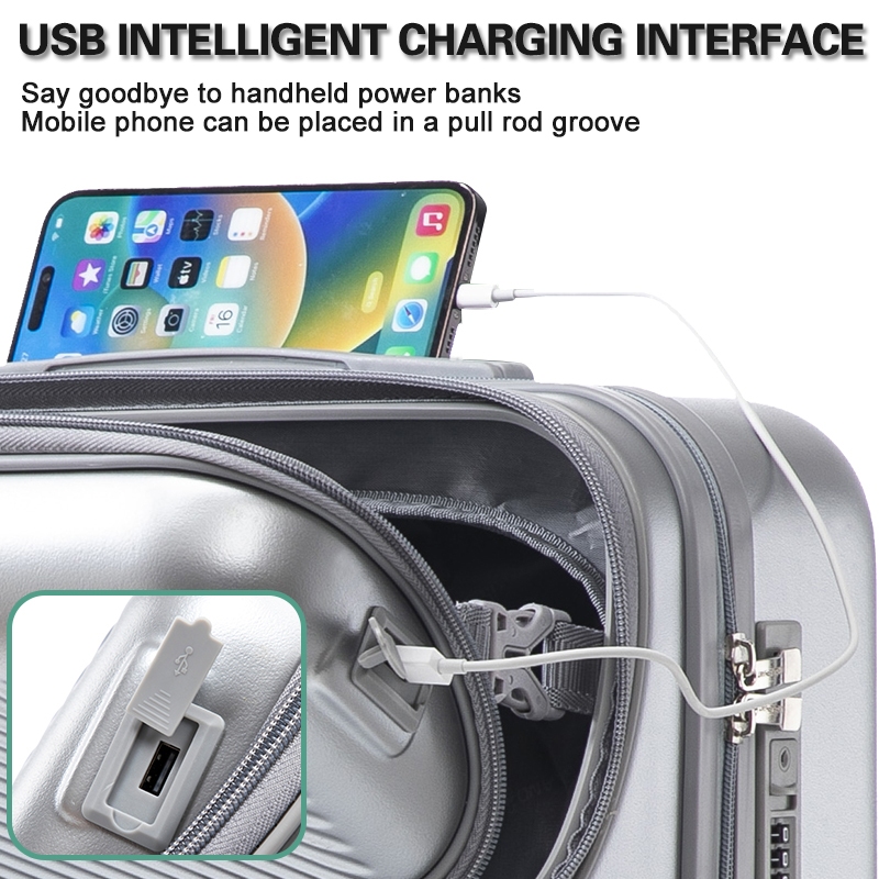 PassionGrip 20/24 inch Luggage Bags USB Charging Suitcase Travel Front ...
