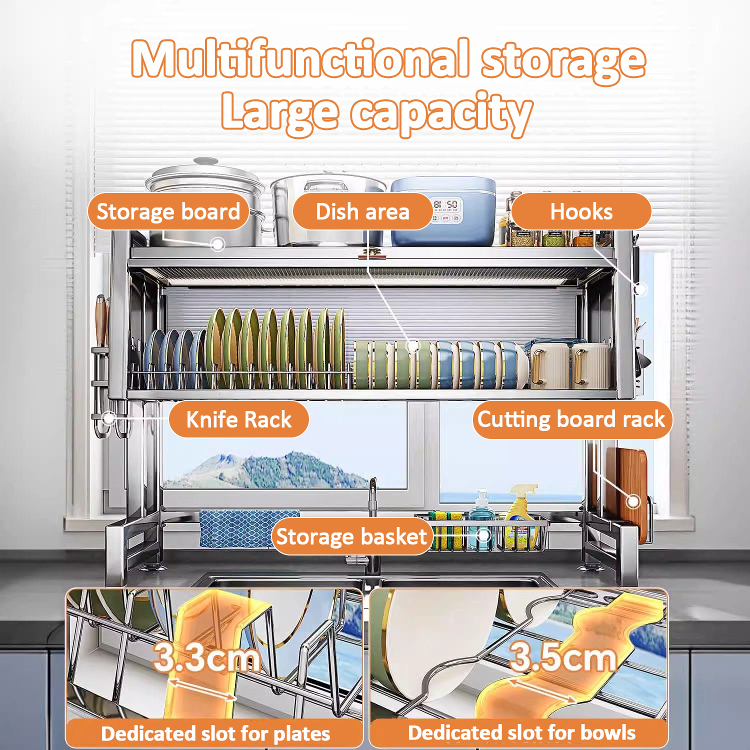 Dish Rack Kitchen Organizer Stainless steel Dish Cabinet Plate ...