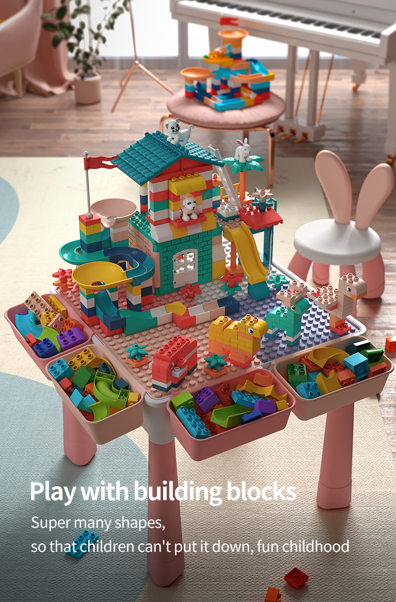 Children's toy multifunctional building block table Building block ...