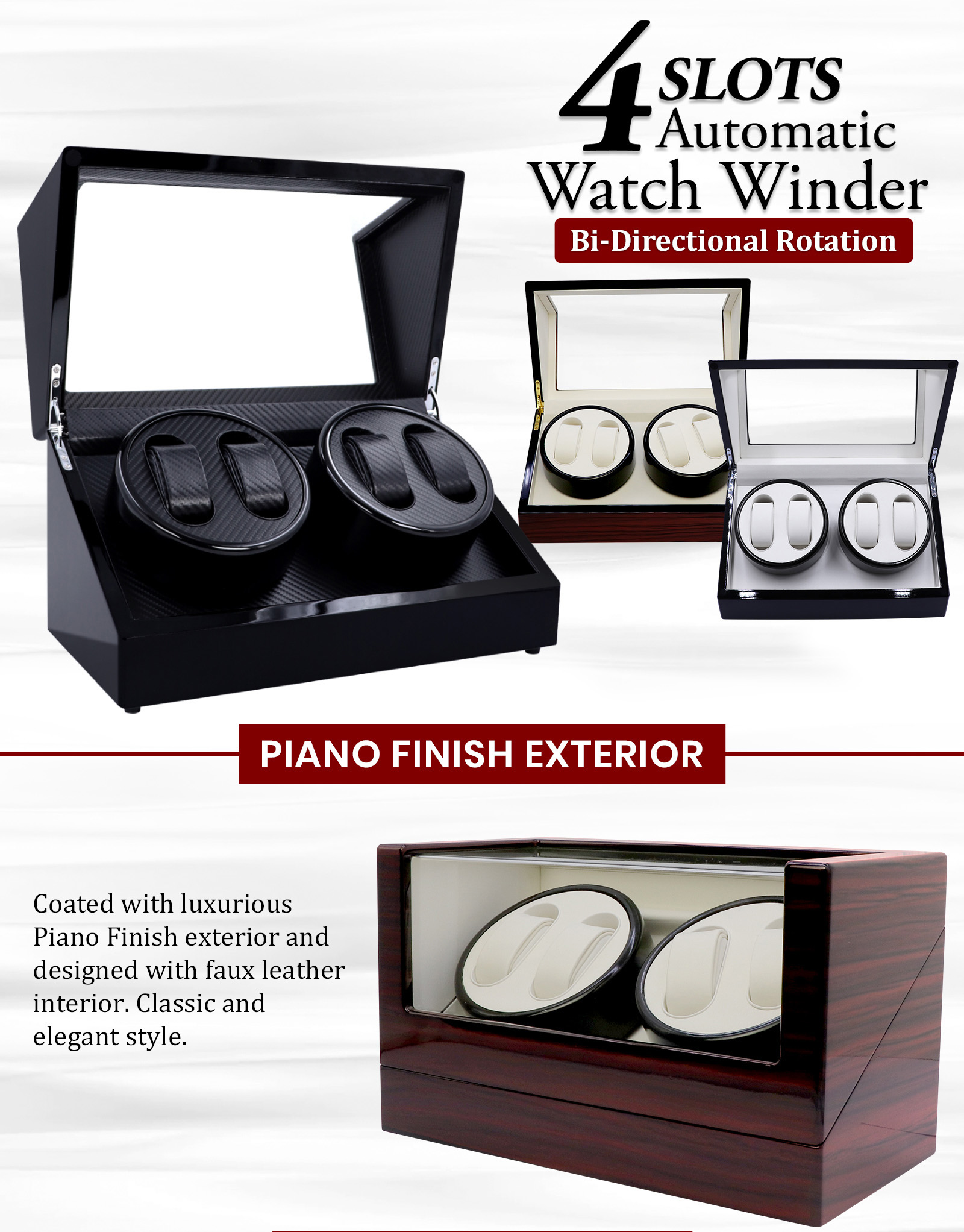 4-Slot Automatic Watch Winder with Bi-directional Rotation Mode Watch ...