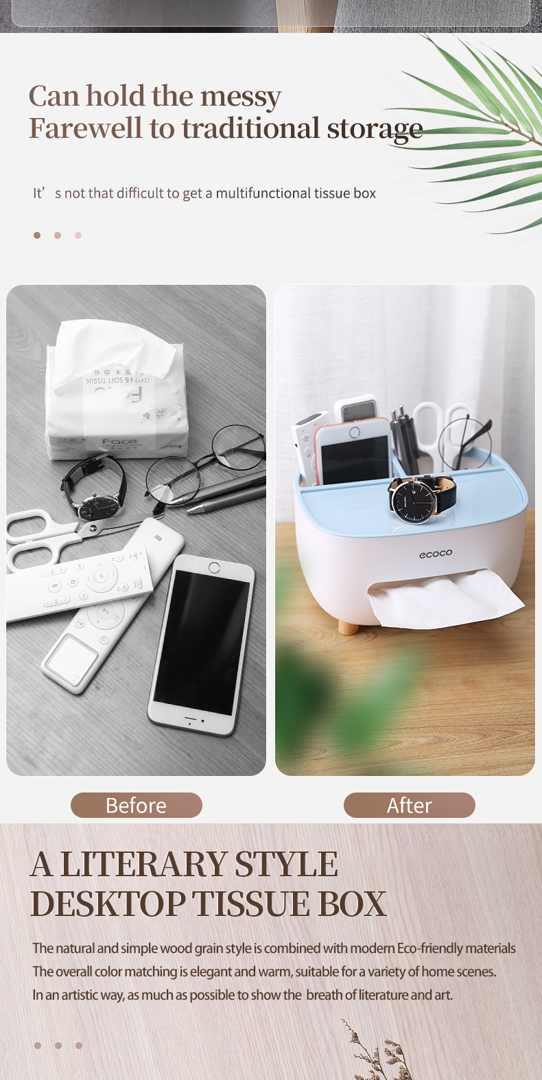 Ecoco Tissue Holder with Phone Holder for Table Tissue Box 3 Colors ...