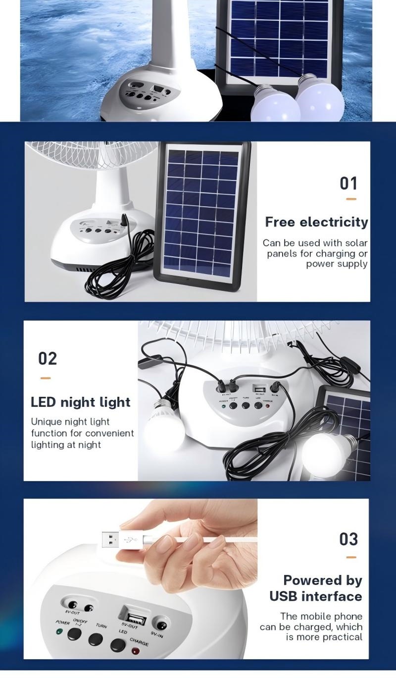 solar electric fan with panel 12 14 Inch standard rechargeable portable ...