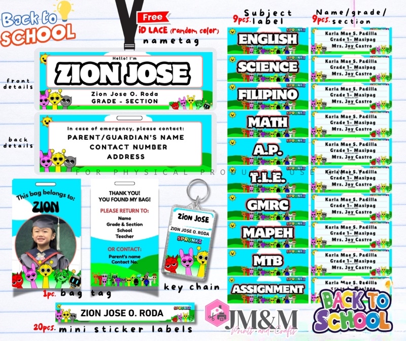 6in1 Personalized Laminated Name tag, Bag Tag,Keychain and Subject ...