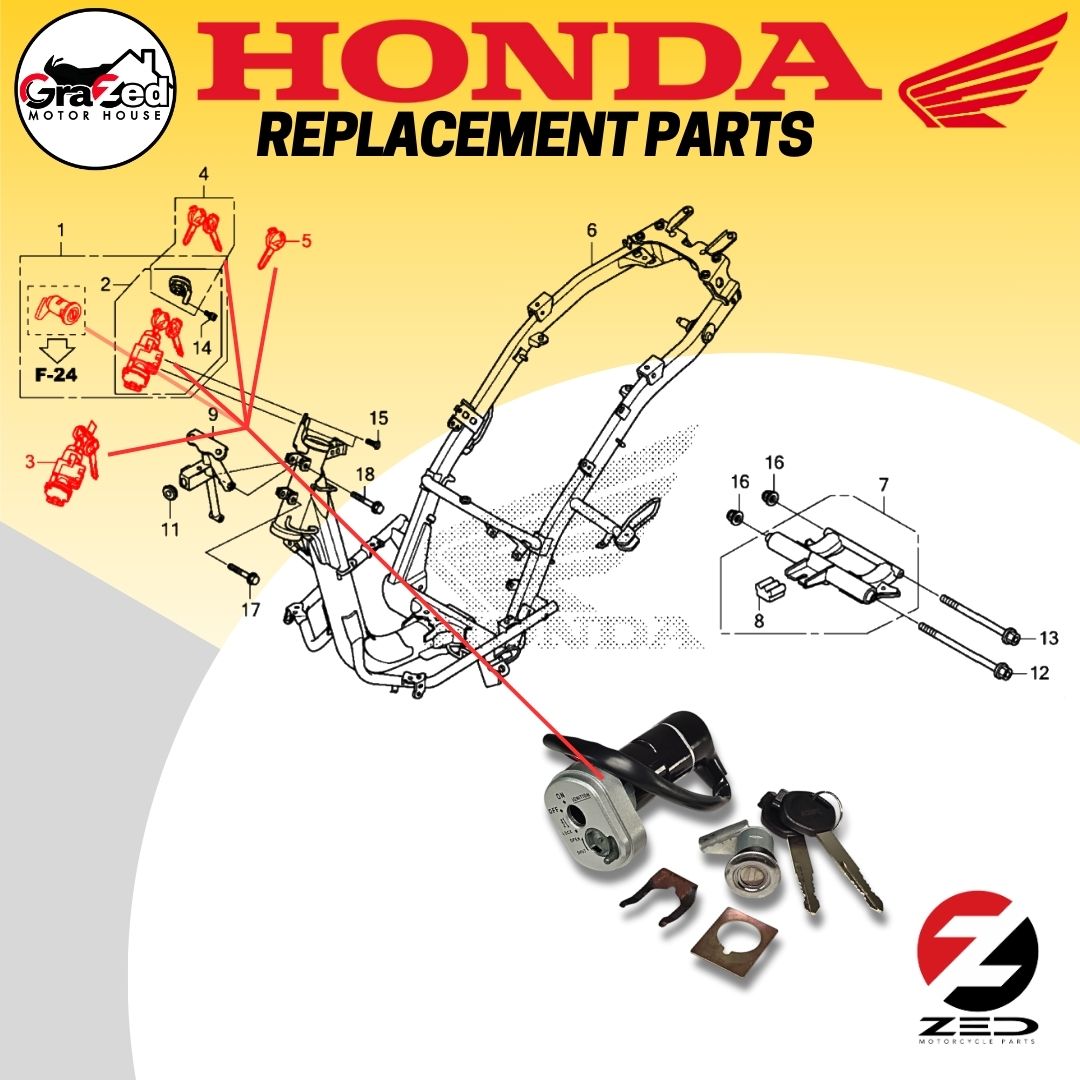 IGNITION KEY SET with SEAT LOCK for Honda Beat Fi V1 (Replacement ...
