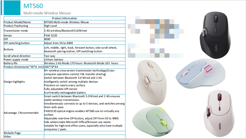 Rapoo MT560 Multi-Mode Wireless Ergonomic Optical Mouse | Shopee ...