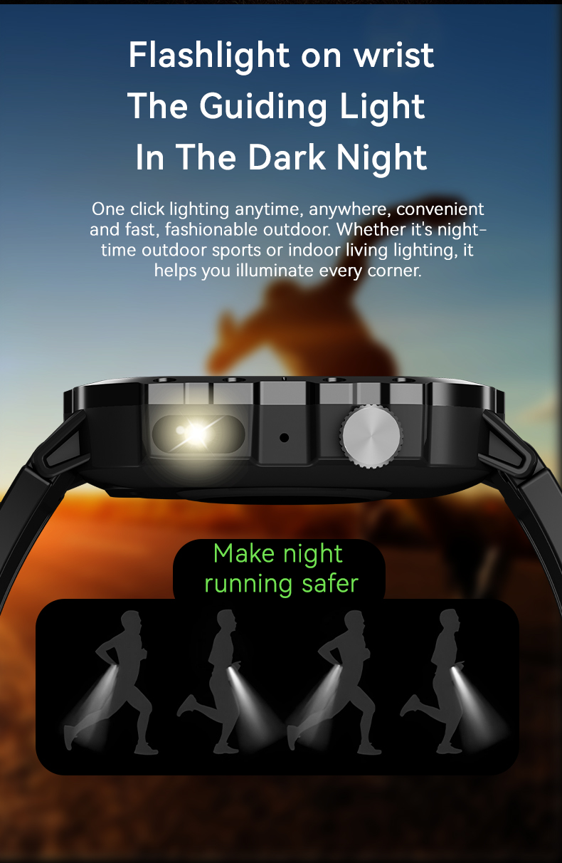 H11 Rugged Smart Watch for Men with Flashlight 2.01” HD Touch Bluetooth ...