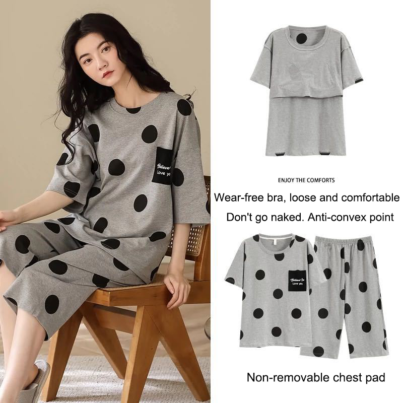 YISO 2 Pcs Pajamas for Women With Padded Pajama Plus Size Short-Sleeved ...