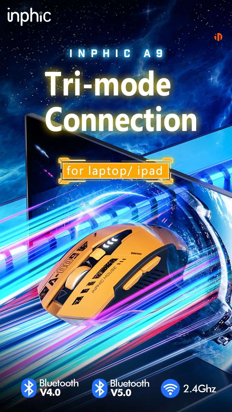 Inphic A9 Bluetooth Wirelss Mouse Gaming 2400dpi silent Rechargeable ...