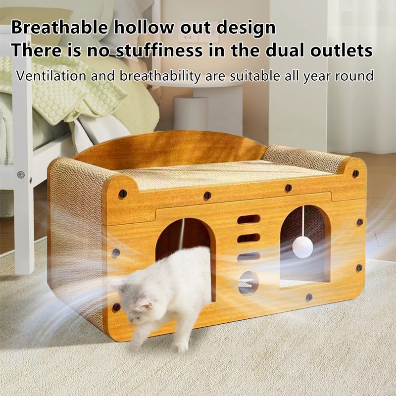 2 in1 Double Cat Scratch Board House Wooden Extra Large Cat Villa W ...