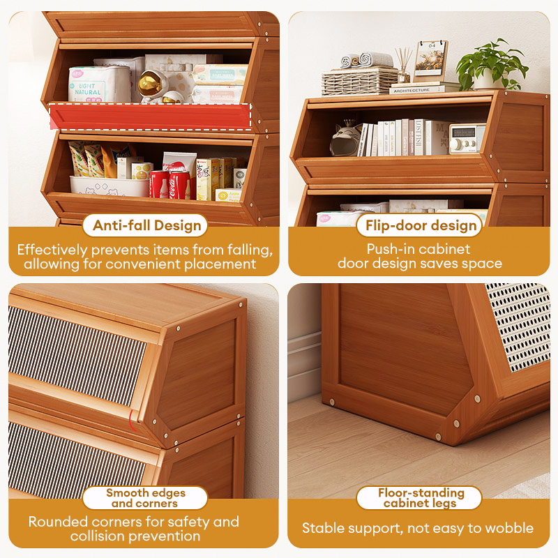 Bamboo Storge Organizer Flip Top Stackable Box Organizer Storage home ...