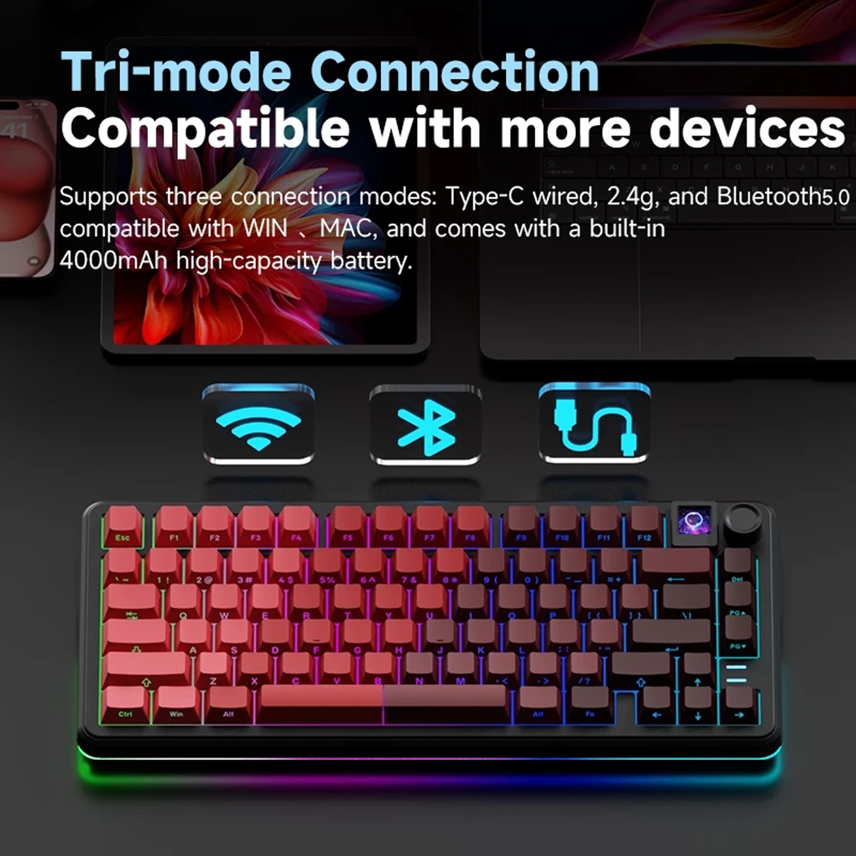 Gigaware Weikav WK75 Screen/Standard Version Tri Mode Gasket Mount Hot Swappable Gaming Keyboard ...