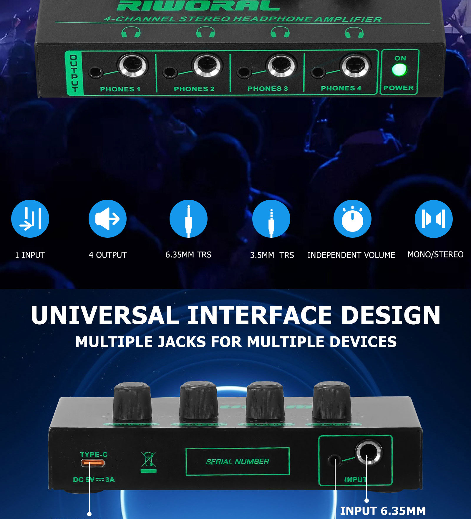 Headphone Amplifier 4 Channel Headphone Splitter Amplifier with 1/4 ...