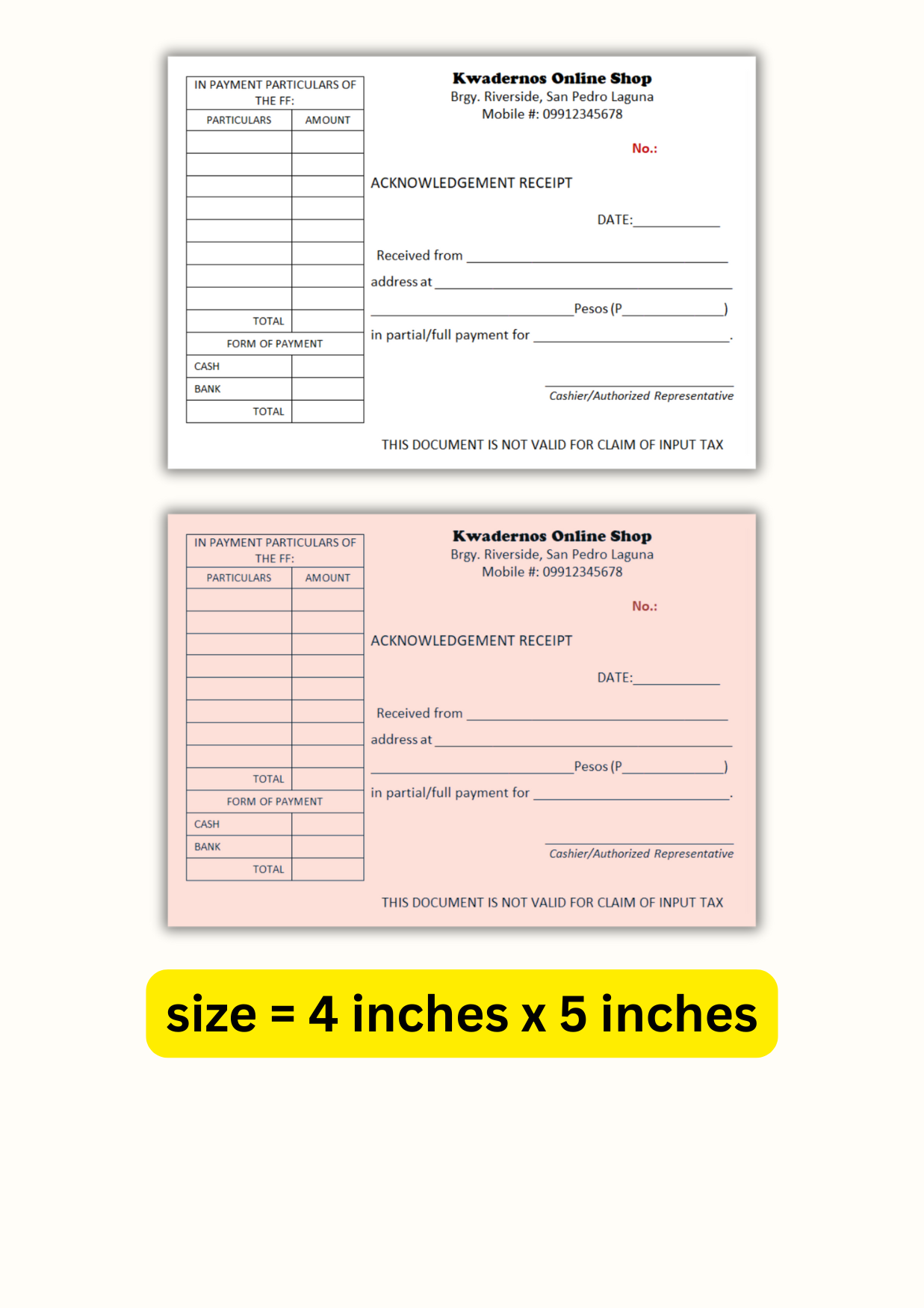 Customized Carbonless Receipt - Sales Invoice, Acknowledgement Receipt ...