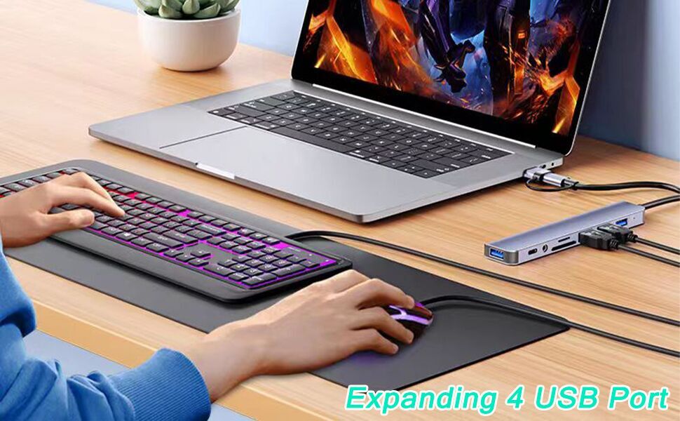 USB C Hub, POPCORN Aluminum 8 in 1 USB Splitter with 1 x USB 3.0, 3 x ...
