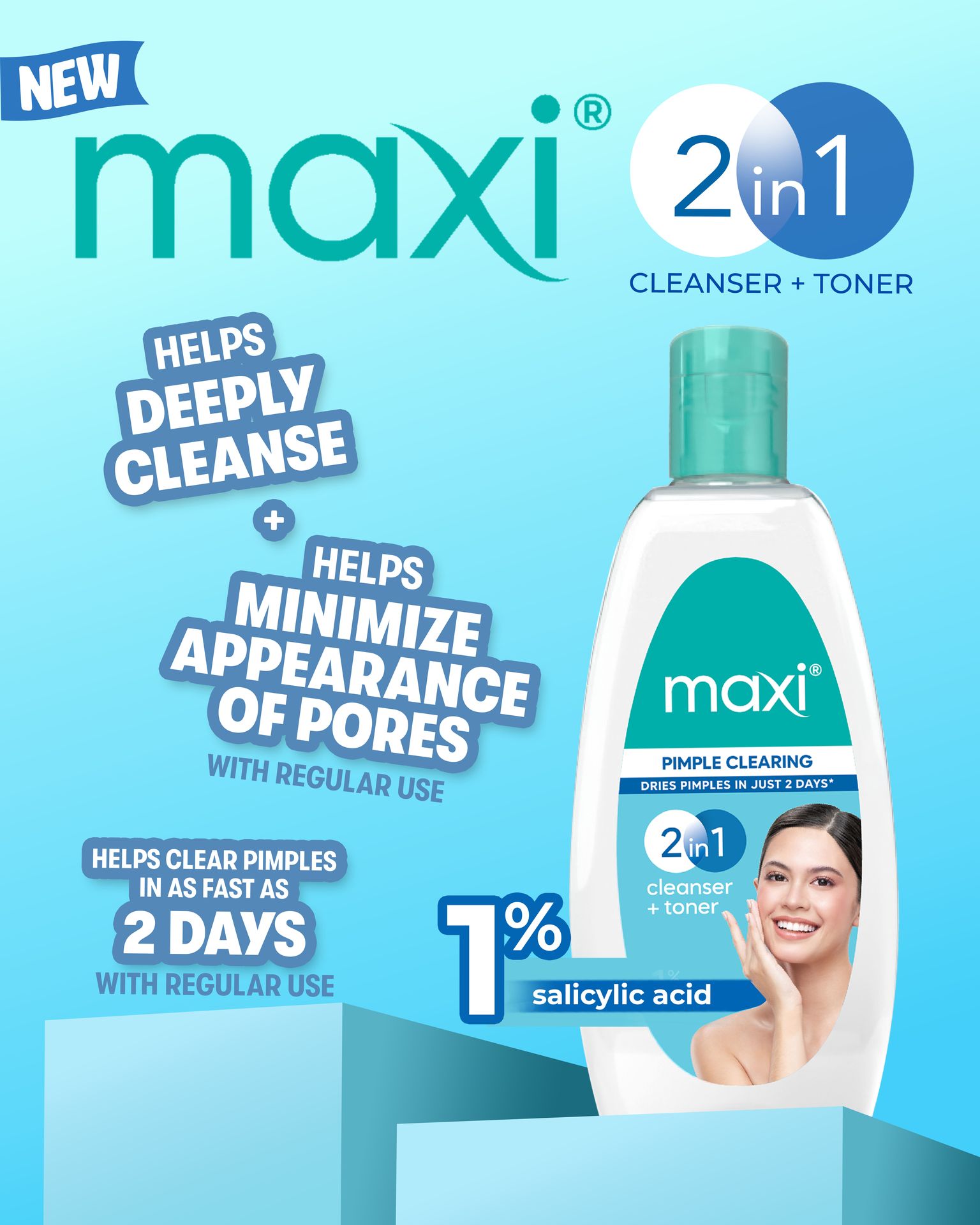 Maxi Pimple Clearing Cleanser Toner Pore Refining 135ml + 75ml | Shopee ...
