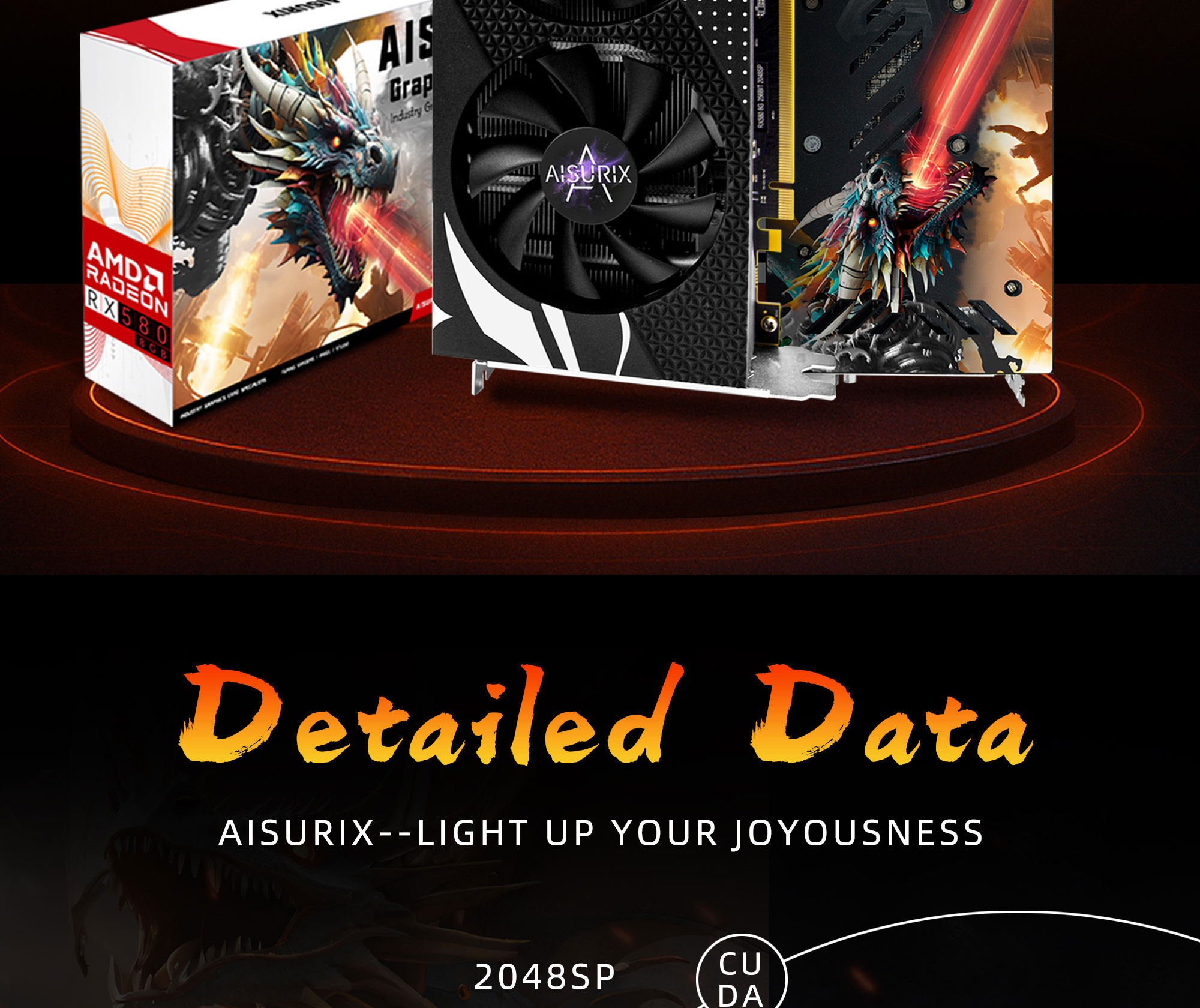 AISURIX Graphics Card RX580 8GB GDDR5 256Bit 2084SP Computer GPU Video ...