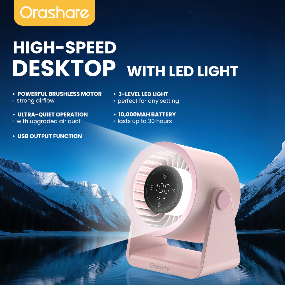 Orashare DF03L 10000mAh Rechargeable Desk Fan with LED Light 100 Gears ...