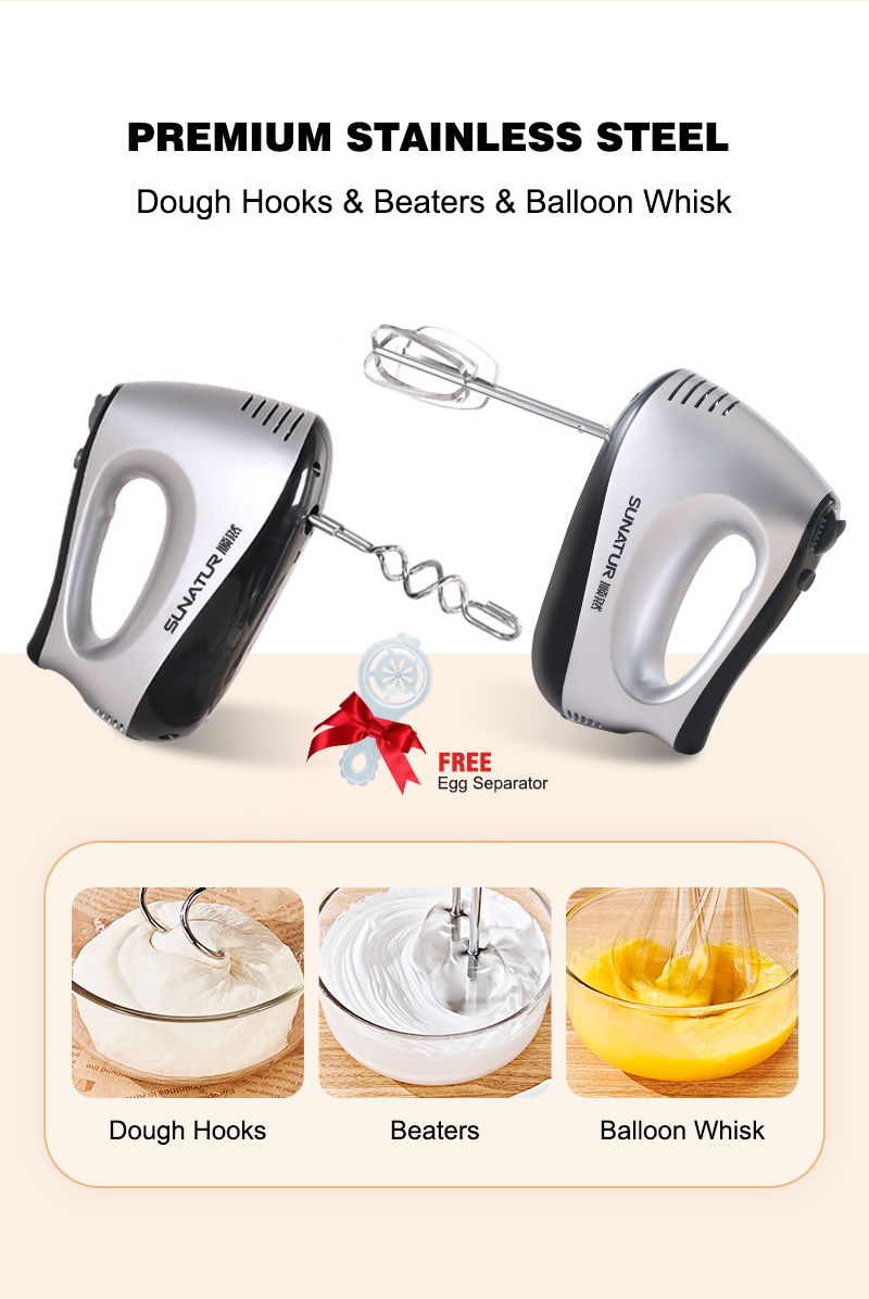 SUNATUR Electric Hand Mixer – 300W Power, Whisk & Storage Base(E-1052 ...