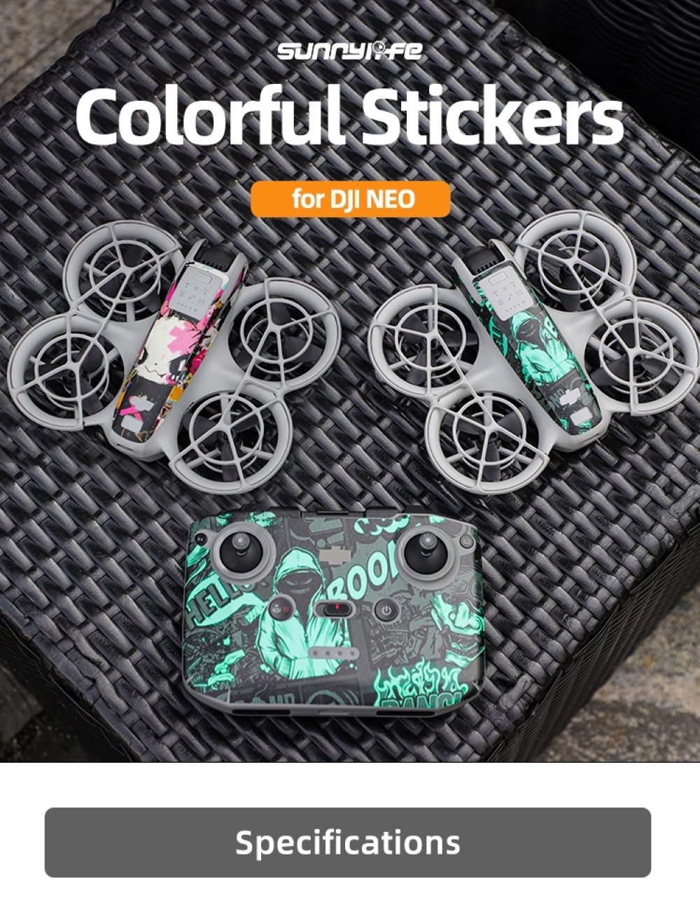 Sunnylife Colored Stickers Skin Wrap Decal DJI NEO Drone Scratchproof ...