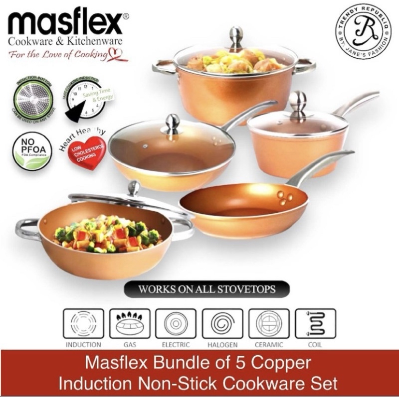 Masflex Original Bundle of 5 Copper Forged Induction Non-Stick Cookware ...