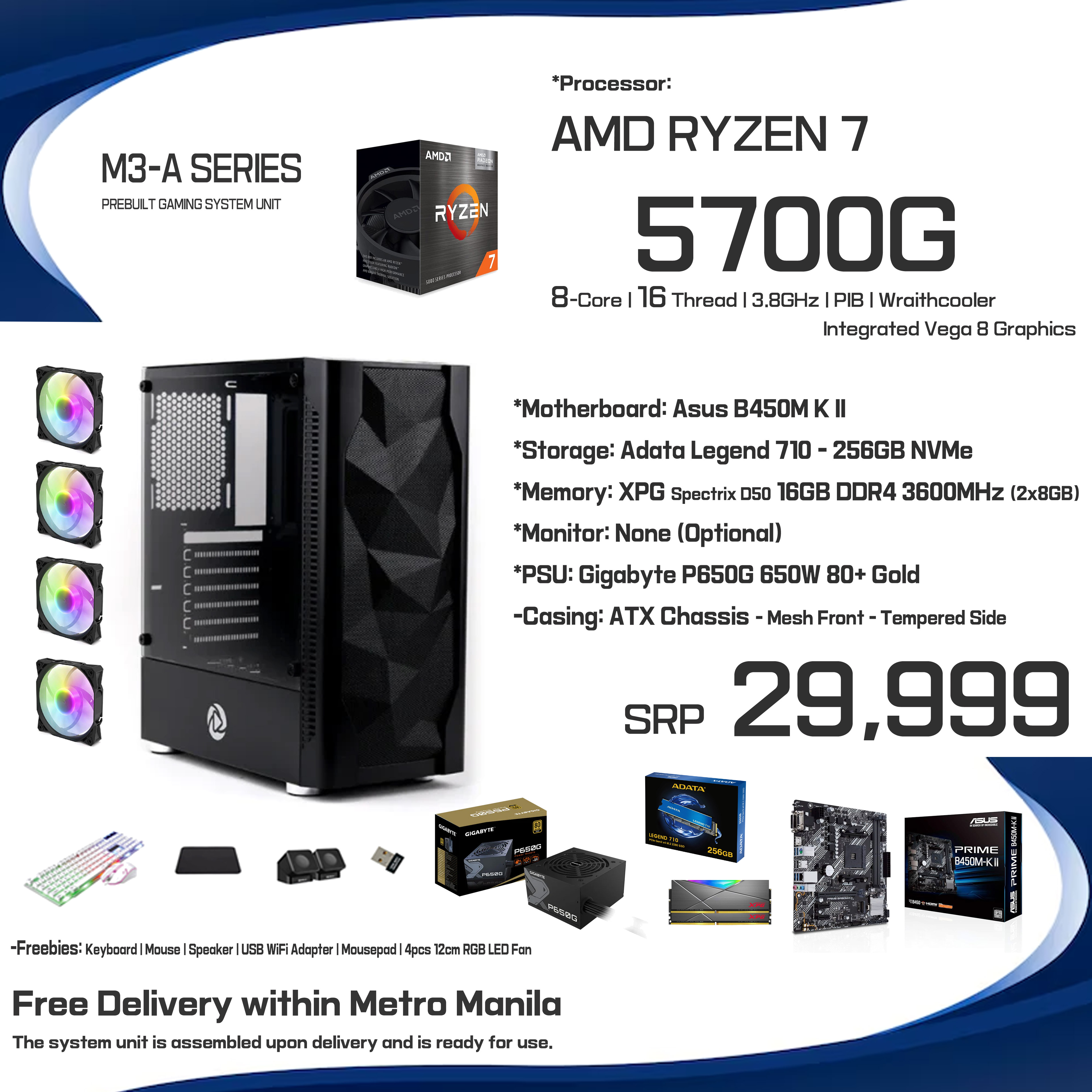 M3-A Gaming System Unit | AMD Ryzen 7 5700G | 8-Core | 3.8GHz | Asus ...