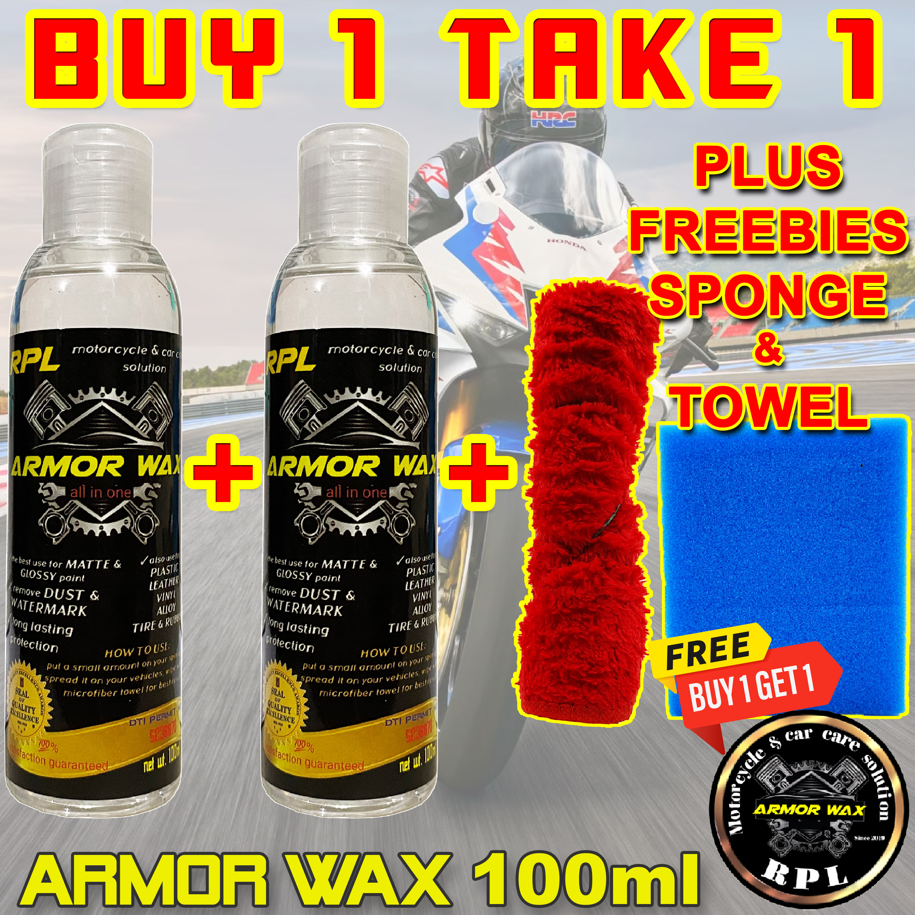 ARMOR WAX 100ML BUY 1 TAKE 1, for MATTE & GLOSSY paint free sponge and ...
