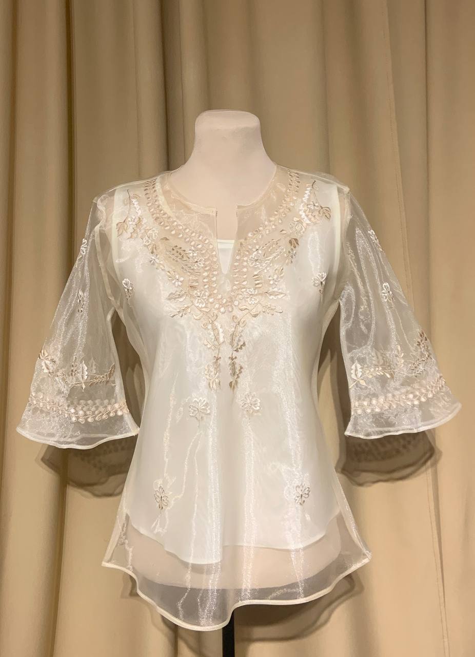 Filipiniana Ladies Barong Emroidered 3/4 Sleeves Blouse | Shopee ...