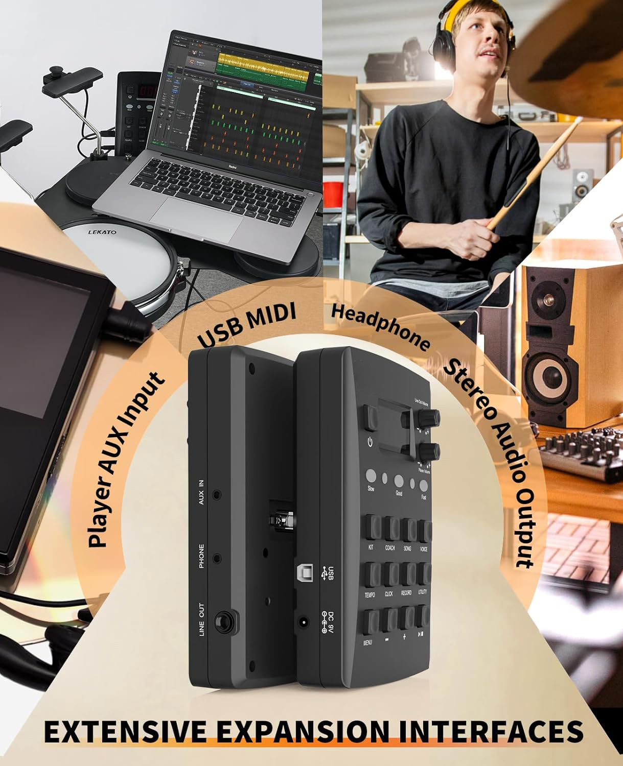 Portable Electric Drum Set for Beginner with Quiet Mesh Snare Drum Pads ...