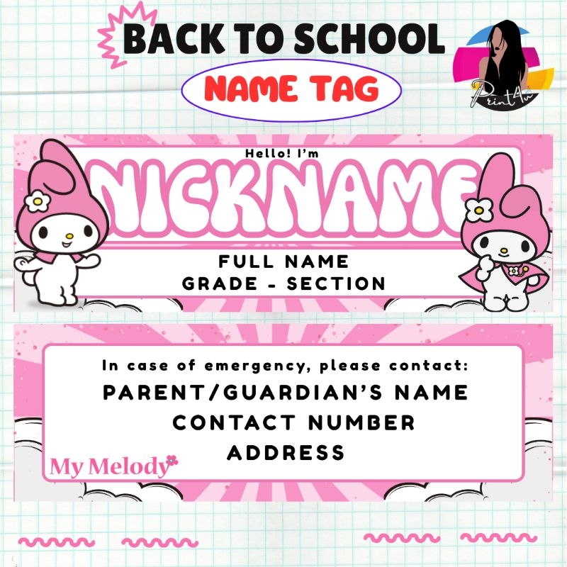 Name Tag Sanrio Laminated - Hello Kitty Friends Nameplate for students ...