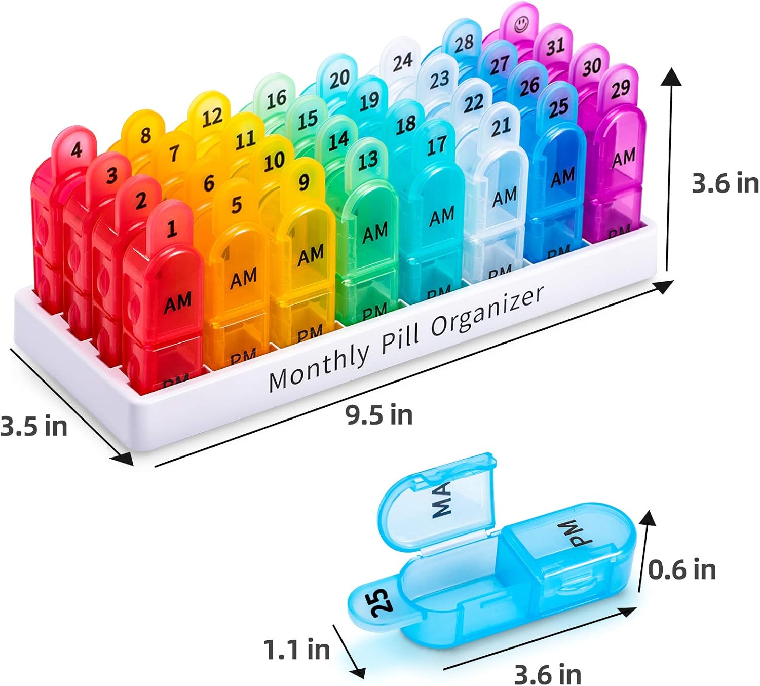 Monthly Pill Box,31 Day Pills Organizer, One Month Pill Case,Large ...