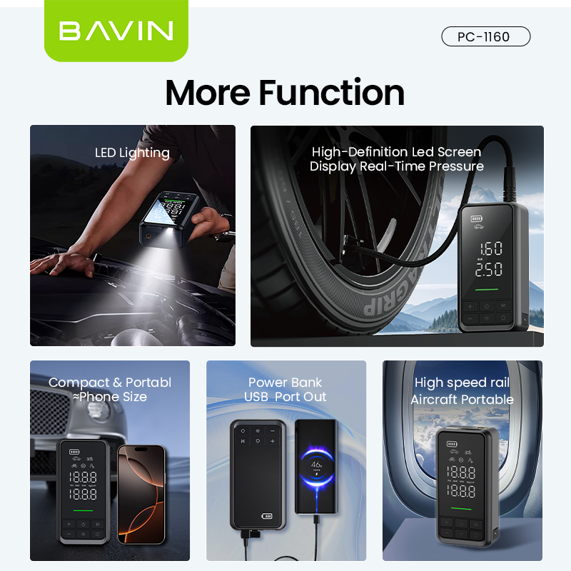 BAVIN PC1160 2-IN-1 Jump Starter & Air Compressor 10400mAh Portable Rechargeable Emergency ...