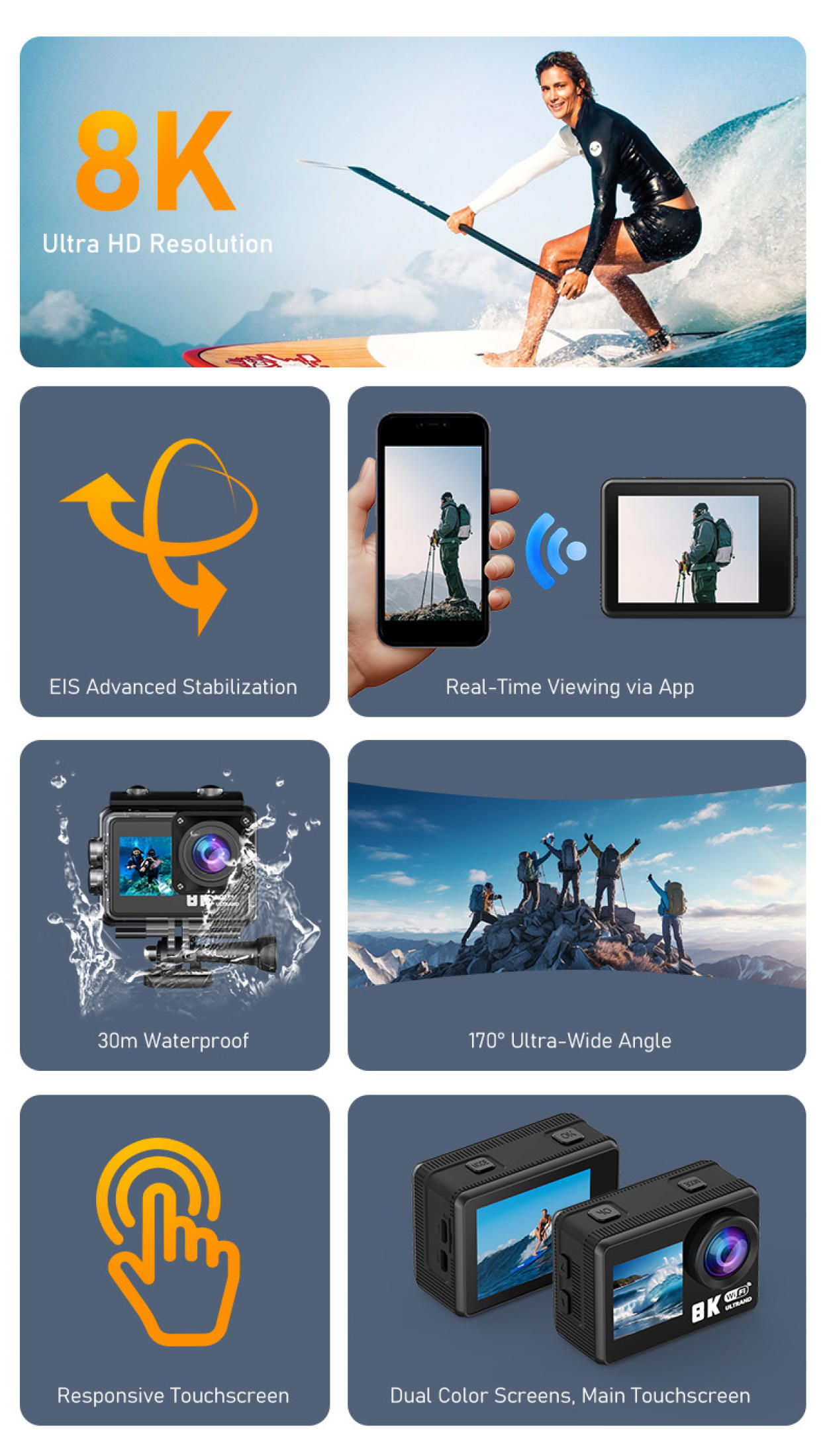 ALSTON A13 PRO action camera 8K HD Touch Screen Sports Video WIFI ...