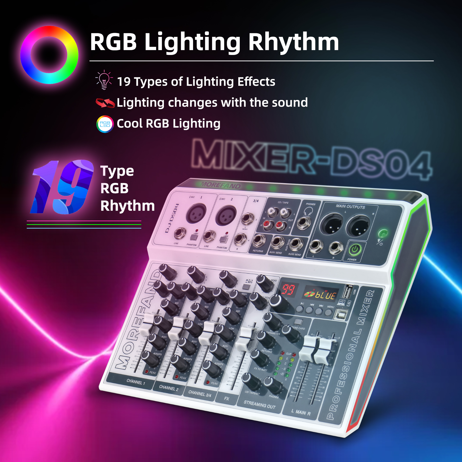 Propesyonal na Audio Mixer 4 channel PC/Bluetooth/USB/MP3 mixer for ...