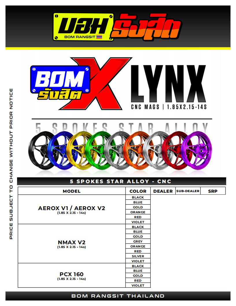 Bom Rangsit BomX Lynx CNC Star Alloy Mags Click 125/MIO 110/i125 M3 ...